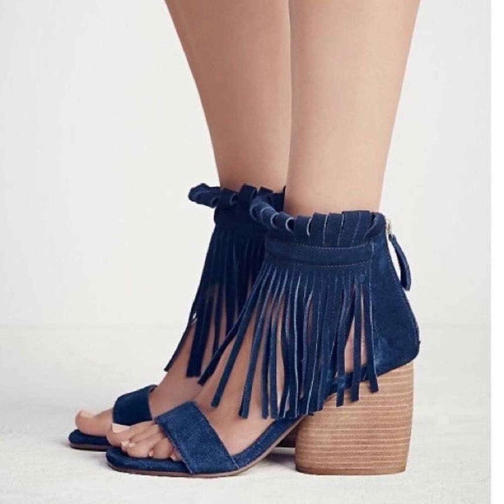 Free People Navy Blue Suede Matiko Morgan Block Heel … - Gem